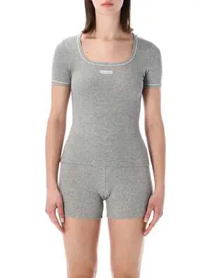 MARINE SERRE Square Neck Ribbed T-shirt - Grey