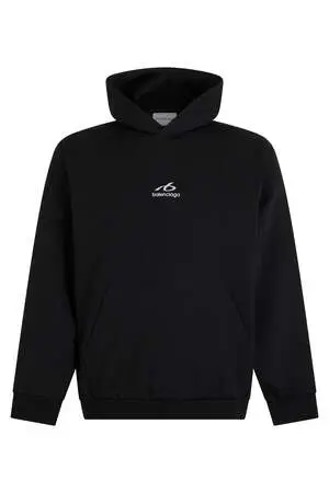 Balenciaga Cotton Hooded Sweatshirt With Logo Print - Black