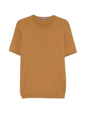 PEOPLE OF SHIBUYA Ribbed Cotton Crew Neck Pullover - Camel