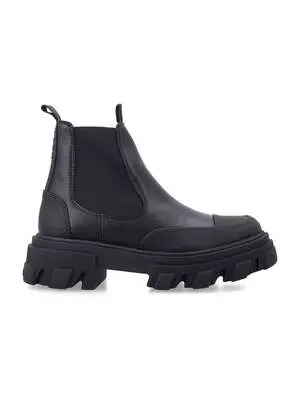GANNI Black Leather Chelsea Boots With Chunky Rubber Sole