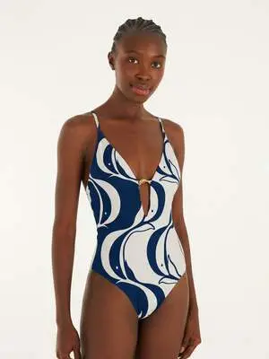Farm Rio FARM RIO V-Neck One-Piece Swimsuit With All-Over Print Bianco
