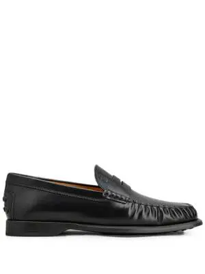 TOD'S Gathered Penny Loafers With Rubber Sole - Black