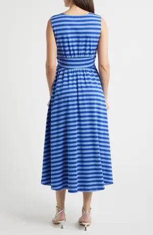 FRNCH Striped Cotton Midi Dress