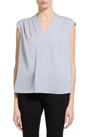 Theory Pleated V-neck Silk Shell - Luna