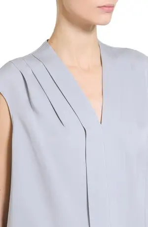Theory Pleated V-neck Silk Shell