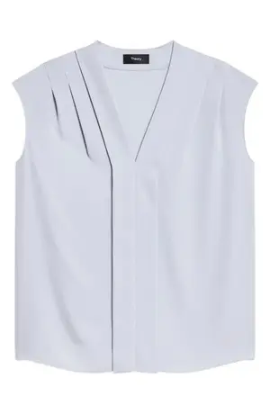 Theory Pleated V-neck Silk Shell