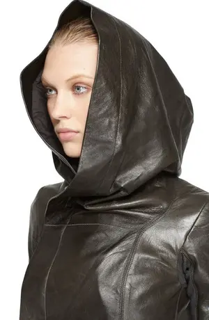 Rick Owens Lambskin Leather Hooded Biker Jacket