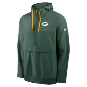 Nike Bay Packers Sideline Anorak Nfl 1/2-zip Hooded Jacket - Green