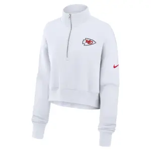 Nike Kansas City Chiefs Oversized Cropped 1/4-zip Crew - White