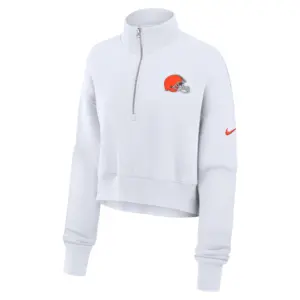 Nike Cleveland Browns Primetime Phoenix Nfl Oversized Cropped 1/4-zip Crew - White
