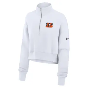 Nike Cincinnati Bengals Primetime Phoenix Nfl Oversized Cropped 1/4-zip Crew - White