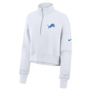 Nike Detroit Lions Primetime Phoenix Oversized Cropped 1/4-zip Crew - White