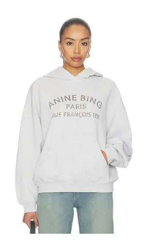 ANINE BING Harvey Sweatshirt Paris Stencil In Light Grey - Heather Grey