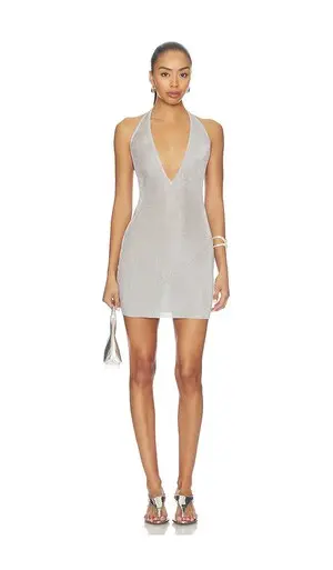 GUIZIO Millie Halter Mini Dress In Metallic - Silver