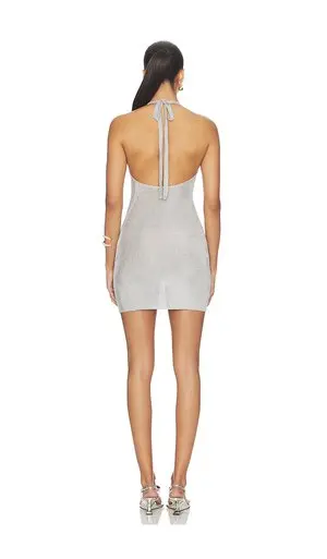 GUIZIO Millie Halter Mini Dress In Metallic Knit - Silver