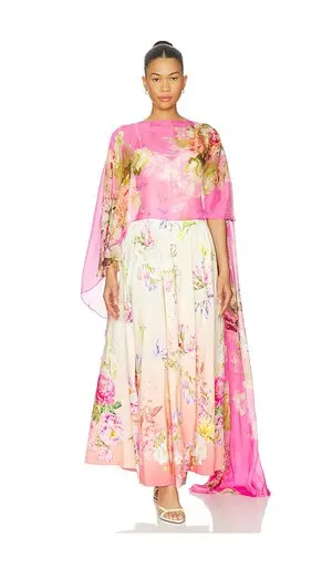 Hemant & Nandita Ruched Cape Dress - Pink