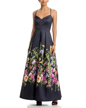 Eliza J Strap V Neck Ballgown - Black Mulit