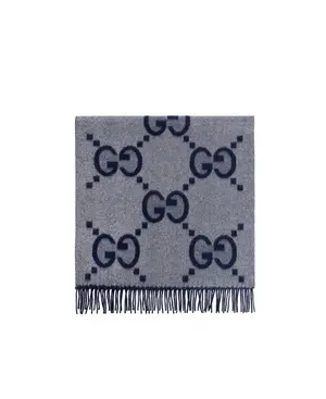 Gucci Gg Jacquard Fringed Scarf - Gray