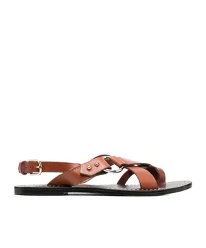 Soeur Round-headed Flat Sandals - Cognac