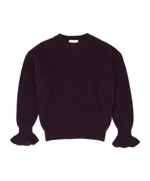 DOUUOD Ruffled-cuff Chunky-knit Sweater - Purple