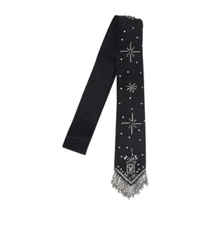 Pinko Dracena Embellished Fringe Tie - Black