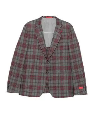 Isaia Checked Blazer - Grey/red