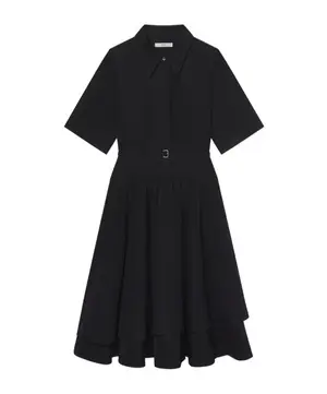 Co Name Short Sleeve Belted Dress In Cotton Poplin