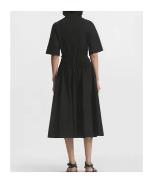 Co Name Short Sleeve Belted Dress In Cotton Poplin