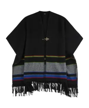 FAY Poncho In Striped Wool - Blue