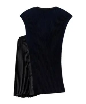 Emporio Armani Ribbed-knit Asymmetric Top With Pleated Satin Side Panel
