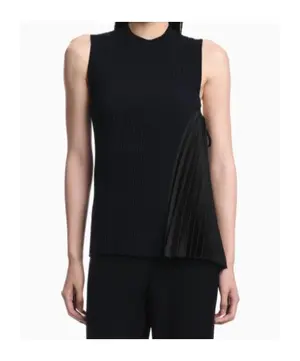 Emporio Armani Ribbed-knit Asymmetric Top With Pleated Satin Side Panel