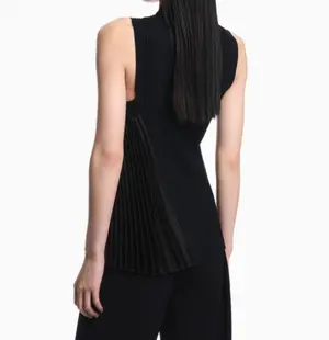 Emporio Armani Ribbed-knit Asymmetric Top With Pleated Satin Side Panel