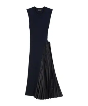 Emporio Armani Long Ribbed Knit Dress With Pleated Insert