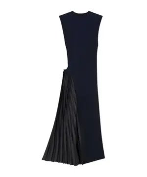 Emporio Armani Long Ribbed Knit Dress With Pleated Insert