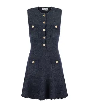 SELF-PORTRAIT Sleeveless Textured Knit Mini Dress - Navy Blue