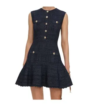 SELF-PORTRAIT Sleeveless Textured Knit Mini Dress