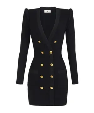 Elisabetta Franchi Mini Dress In Knit Fabric With 3d Details - Black