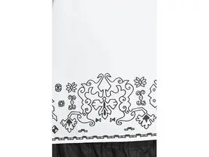 Vince Camuto Ruffle-trimmed V-neck Top With Tasseled Ties And Border Print - Black