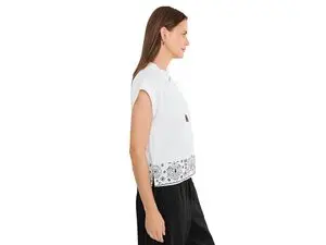 Vince Camuto Ruffle-trimmed V-neck Top With Tasseled Ties And Border Print - Black
