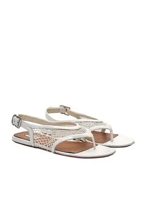Alaïa Fishnet Flat Sandal In White - Blanc Optique