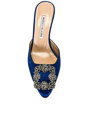 Manolo Blahnik Satin Hangisimu 70 Mule With Crystal Buckle
