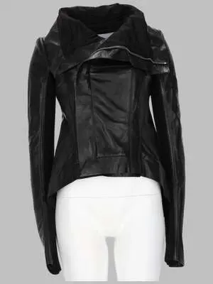 Rick Owens Leather Asymmetrical Zip Up Jacket - Black