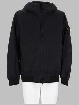 Stone Island Zip-up Hooded Jacket - Black