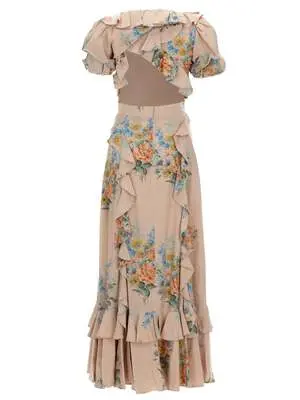 Alexander McQueen Floral Print Ruched Silk Dress - Cream