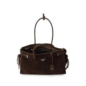 Prada Suede Tote Bag With Adjustable Shoulder Strap - Brown