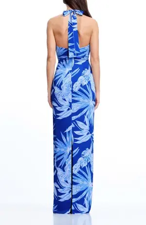 Dress The Population Solana Tropical Print Halter Gown