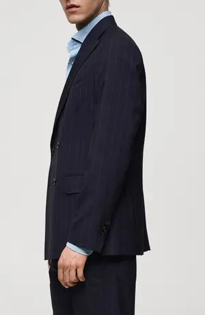 Mango Double Breasted Pinstripe Virgin Wool Blazer