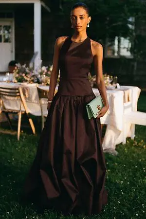 HANSEL & GRETEL Iris Taffeta Drop-waist Maxi Dress - Chocolate