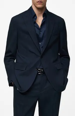 Mango Slim Fit Navy Wool Sport Coat - Dark Navy