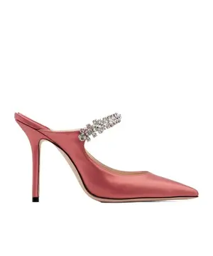 JIMMY CHOO Bing 100 Satin Pointed Toe Heels With Crystal Embellishment - Grapefruit